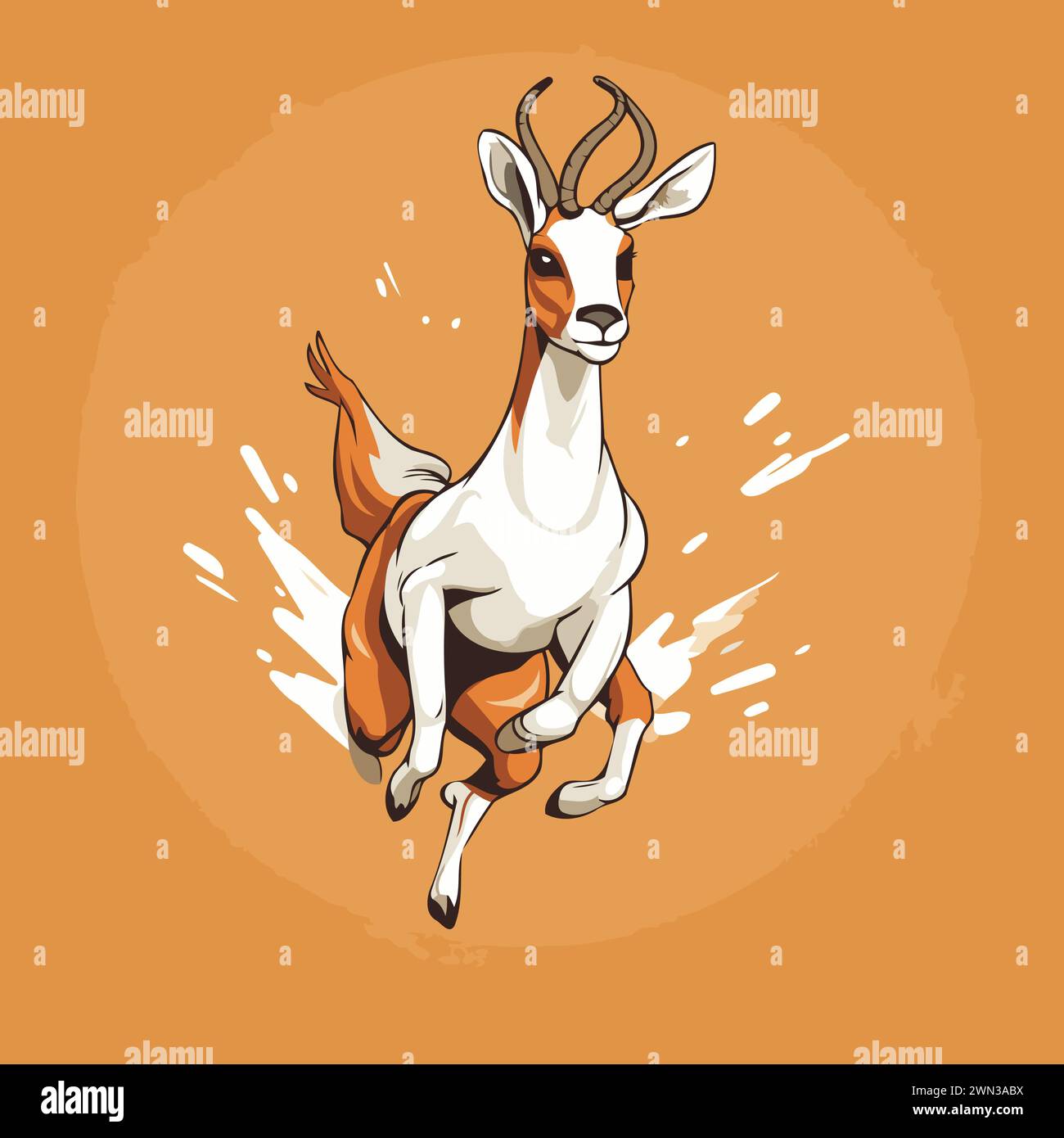 Vector image of a running antelope on an orange background with ...