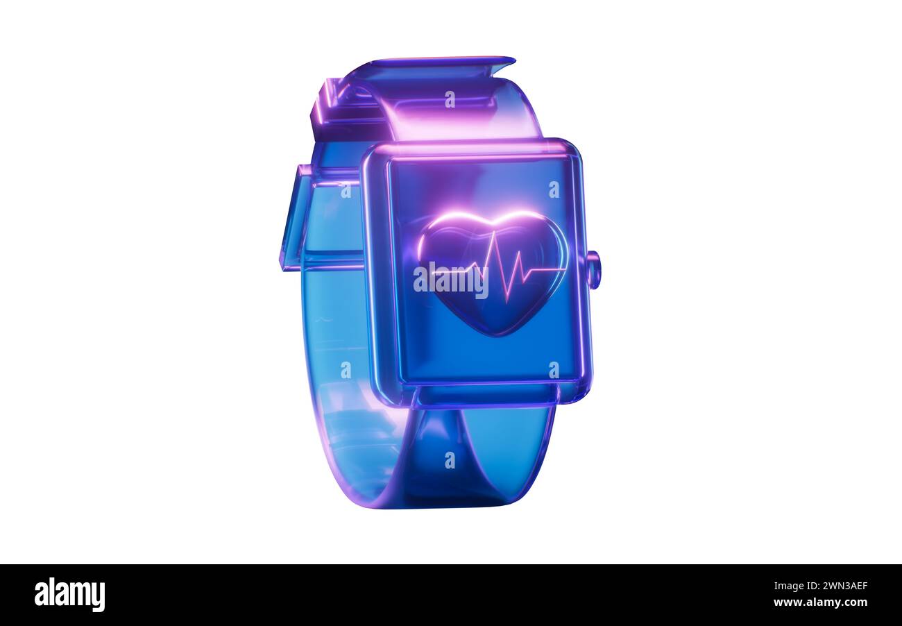 Smart watch with dark neon light effect, 3d rendering. 3D illustration ...