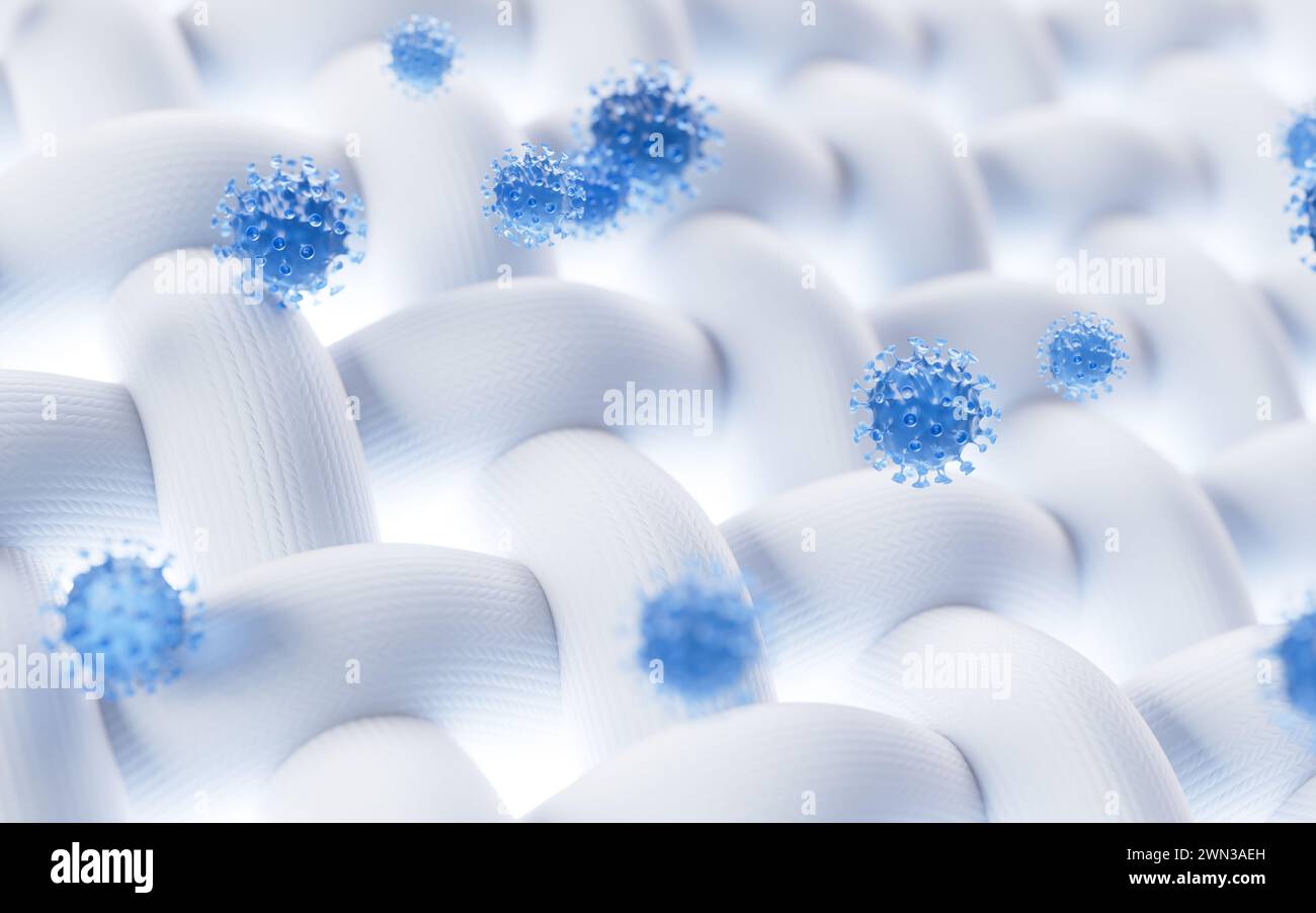 Virus and cloth with microscopic detail, 3d rendering. 3D illustration ...