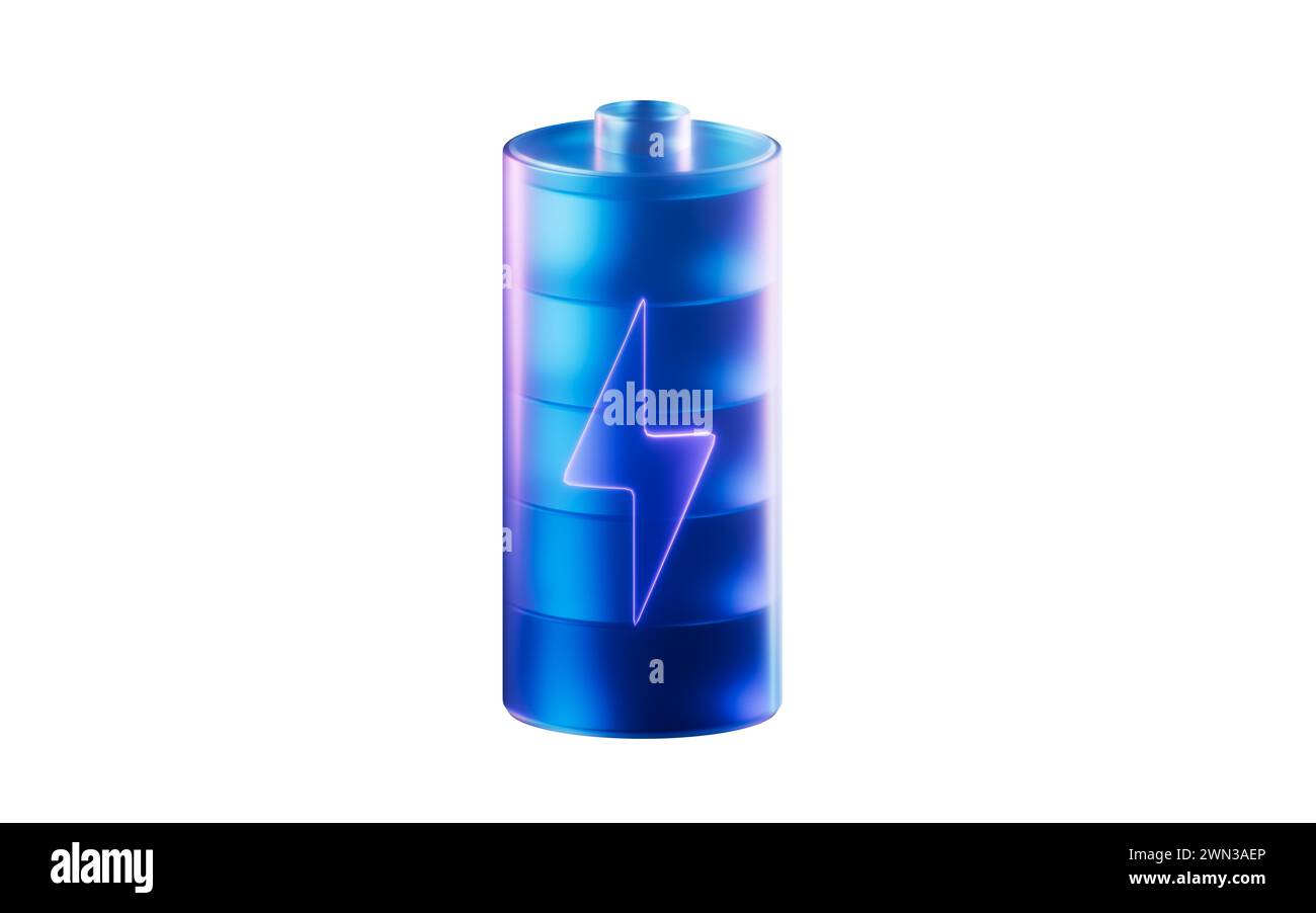Battery with dark neon light effect, 3d rendering. 3D illustration ...