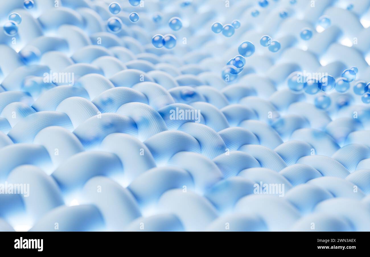 Wave cloth with microscopic detail and cleaning bubbles, 3d rendering ...