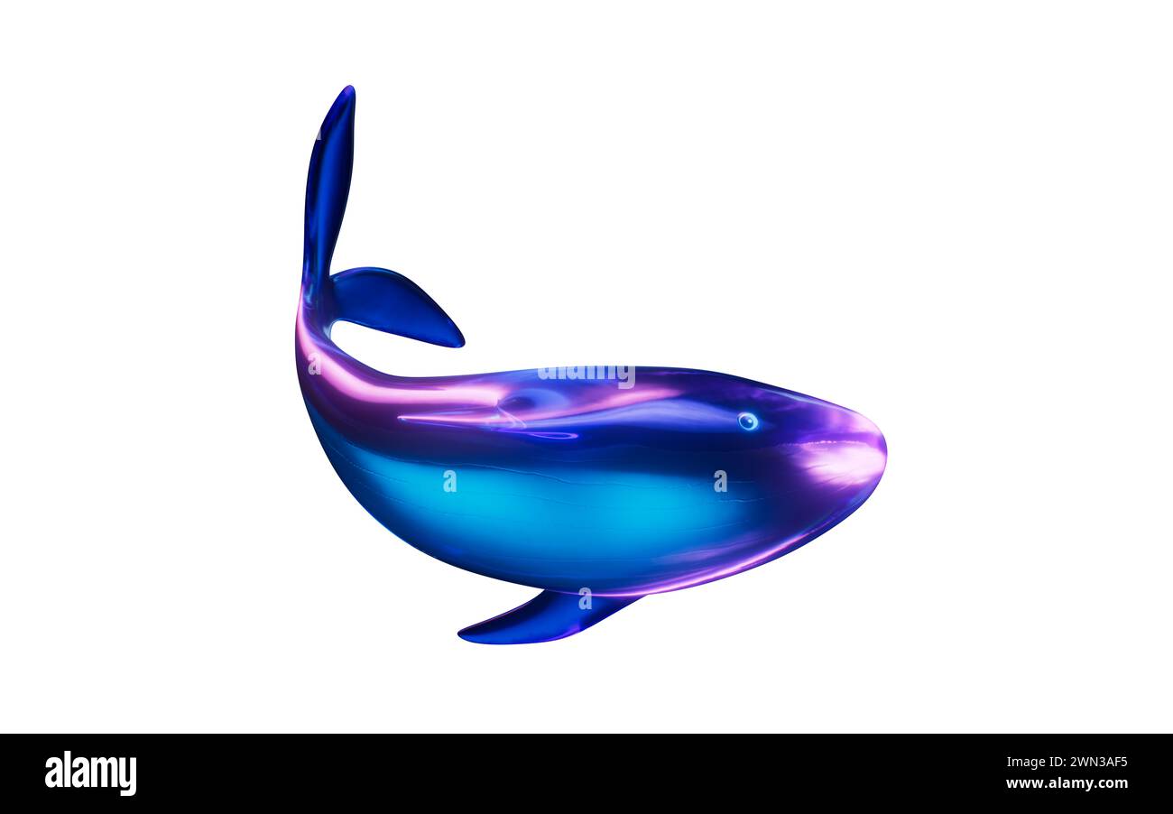 Whale with dark neon light effect, 3d rendering. 3D illustration Stock ...