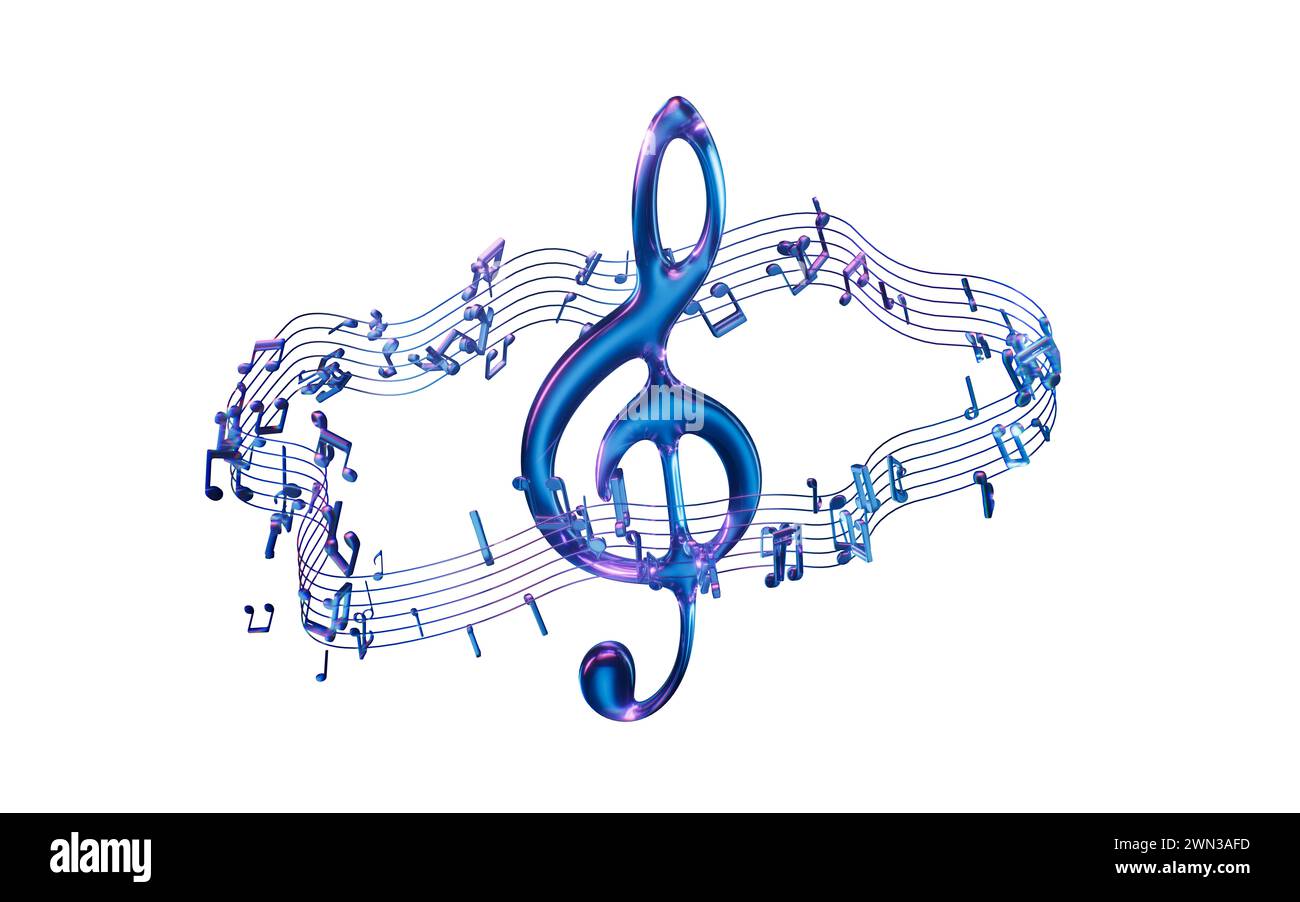 Music notes with dark neon light effect, 3d rendering. 3D illustration ...