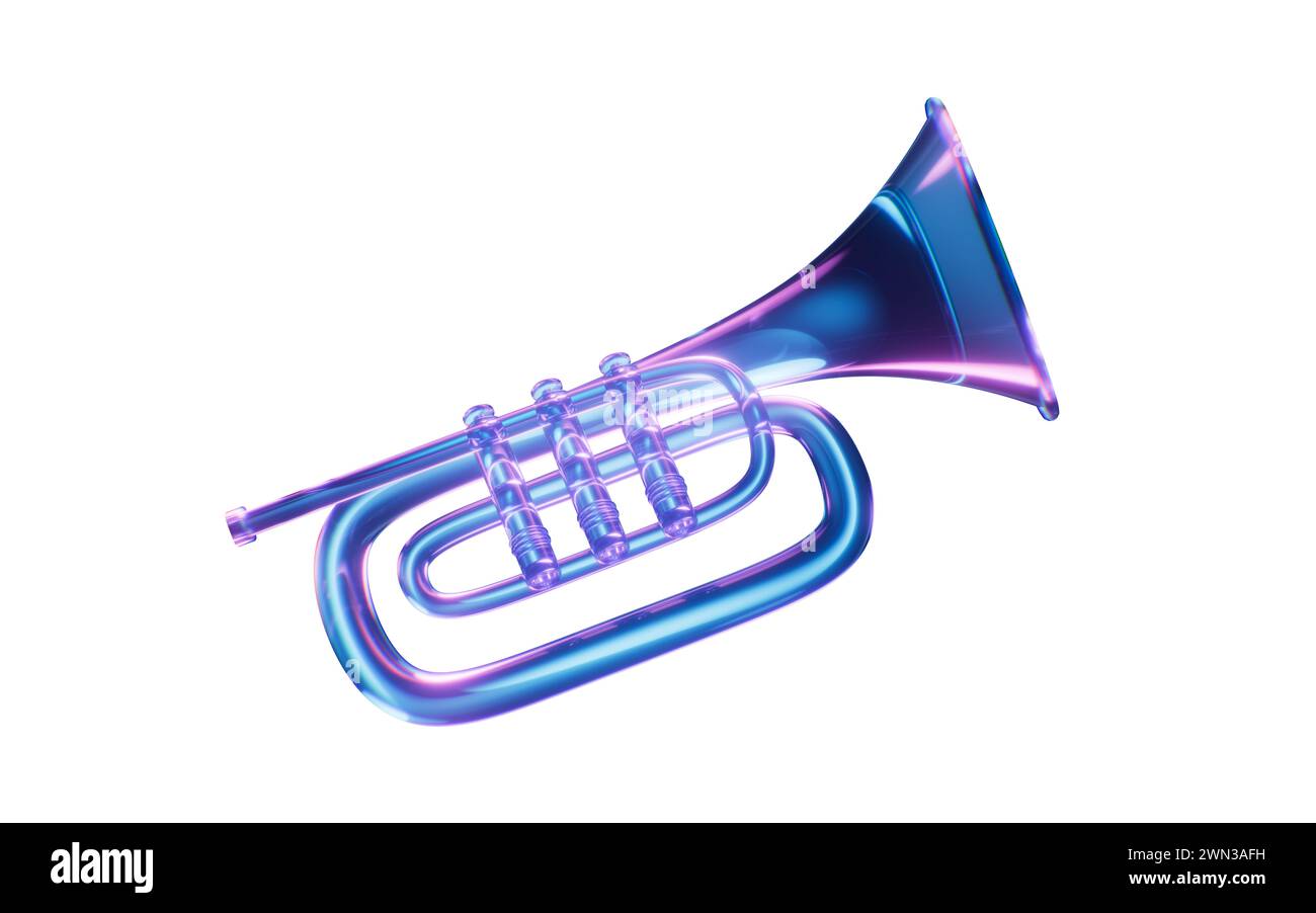 Trumpet with dark neon light effect, 3d rendering. 3D illustration ...