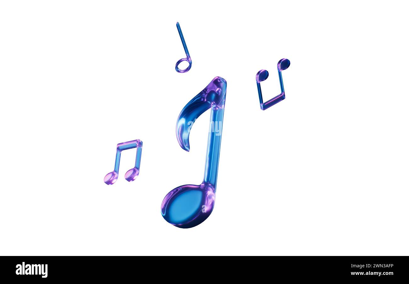 Music notes with dark neon light effect, 3d rendering. 3D illustration ...