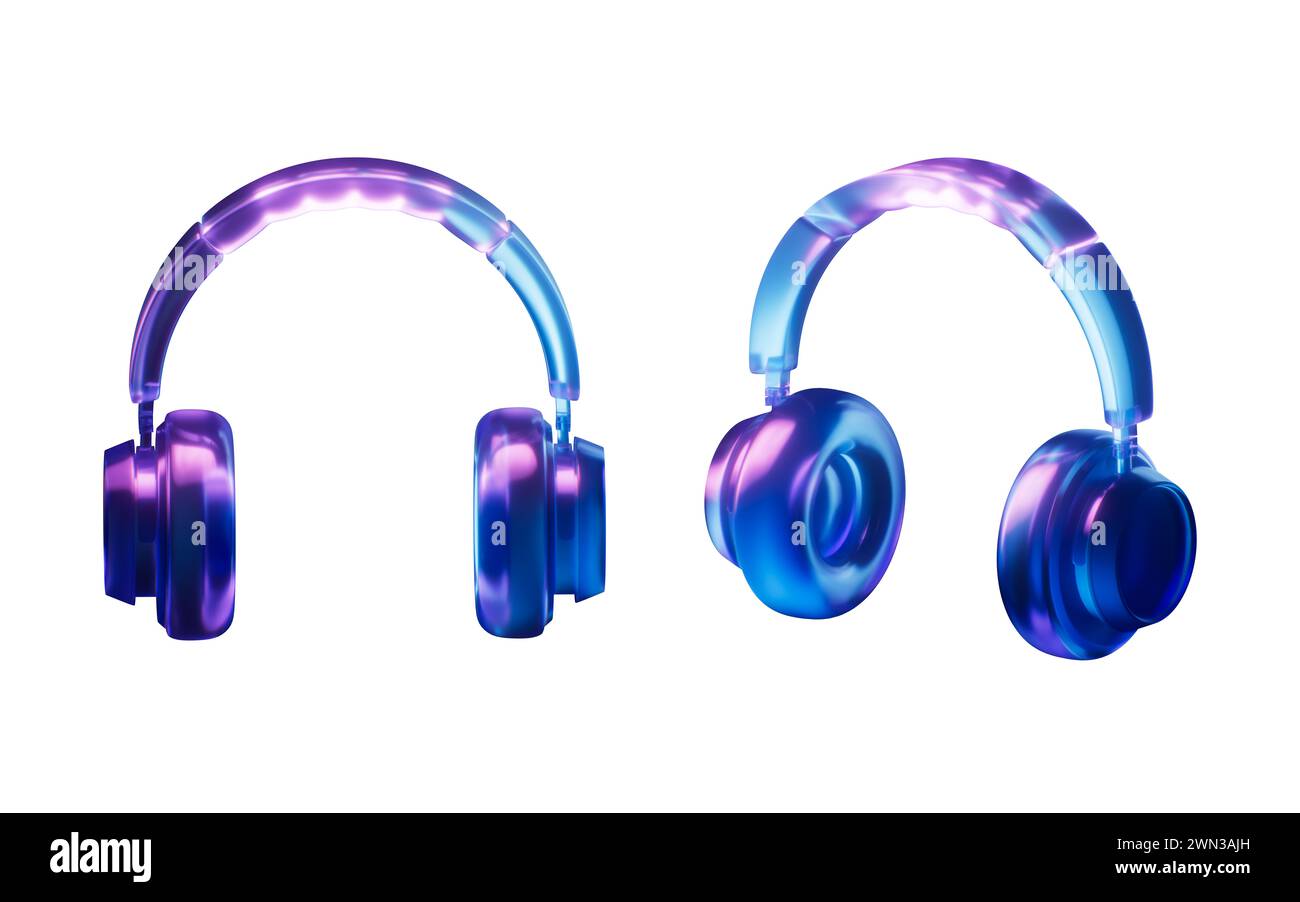 Headphone with dark neon light effect, 3d rendering. 3D illustration ...