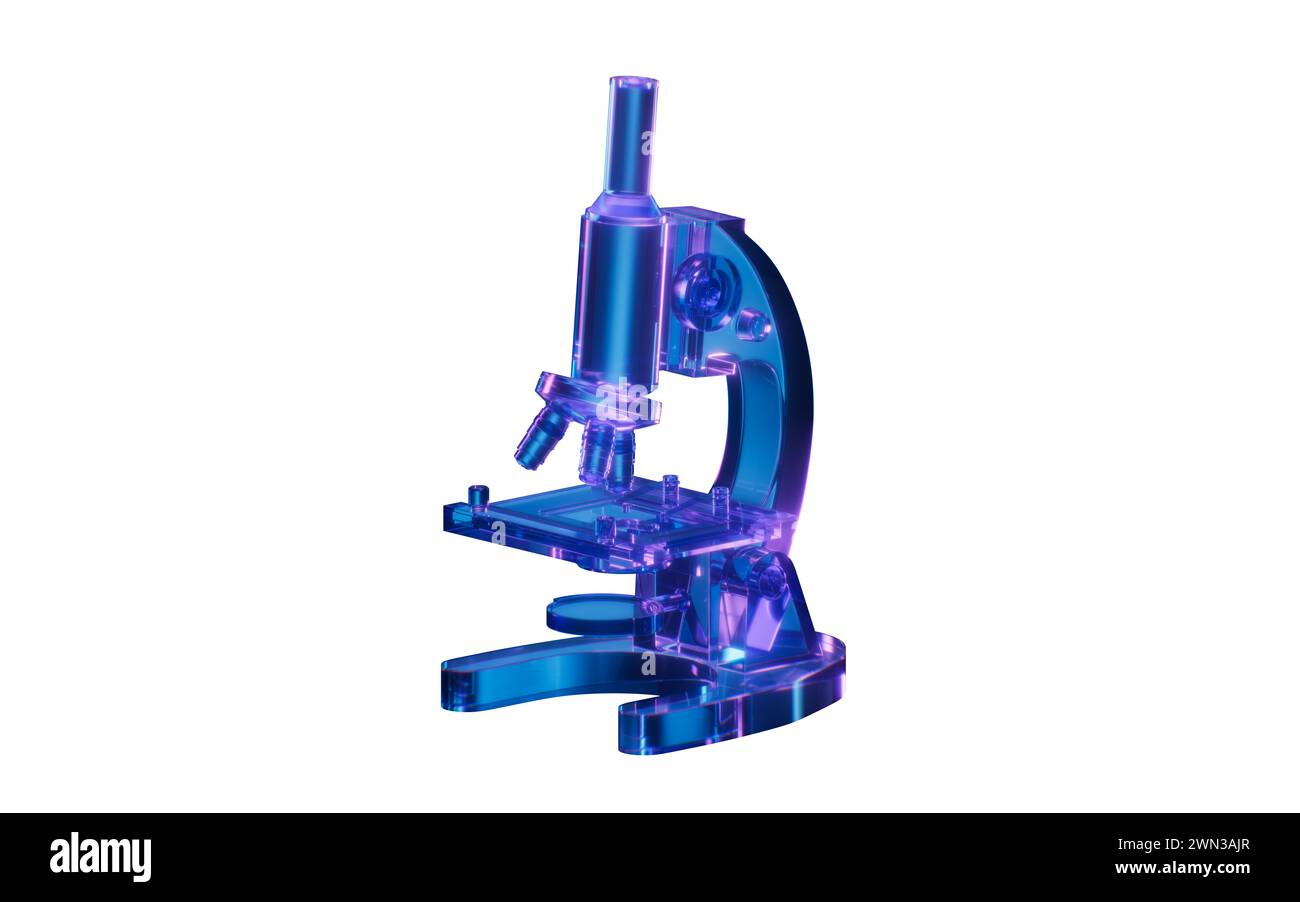 Microscope with dark neon light effect, 3d rendering. 3D illustration ...