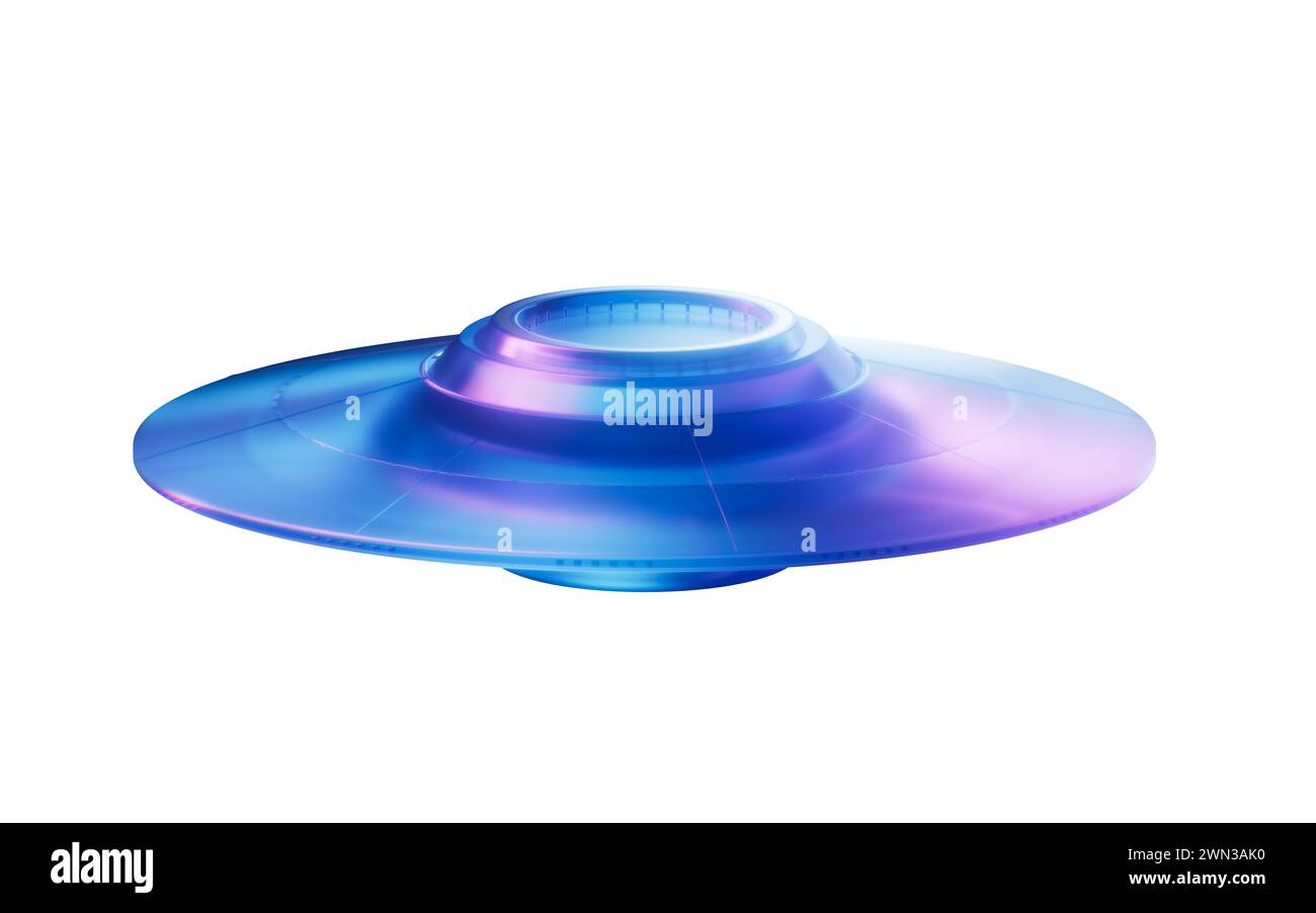 UFO with dark neon light effect, 3d rendering. 3D illustration Stock ...