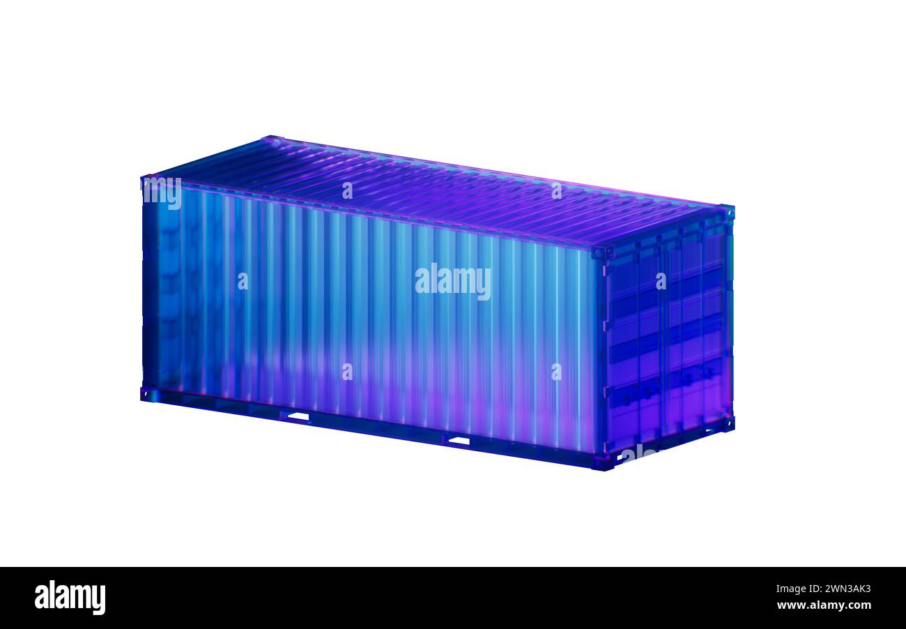 Container with dark neon light effect, 3d rendering. 3D illustration ...