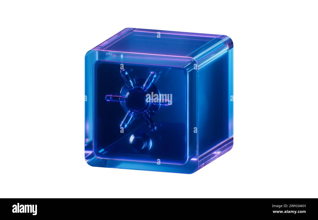 Safety box with dark neon light effect, 3d rendering. 3D illustration ...