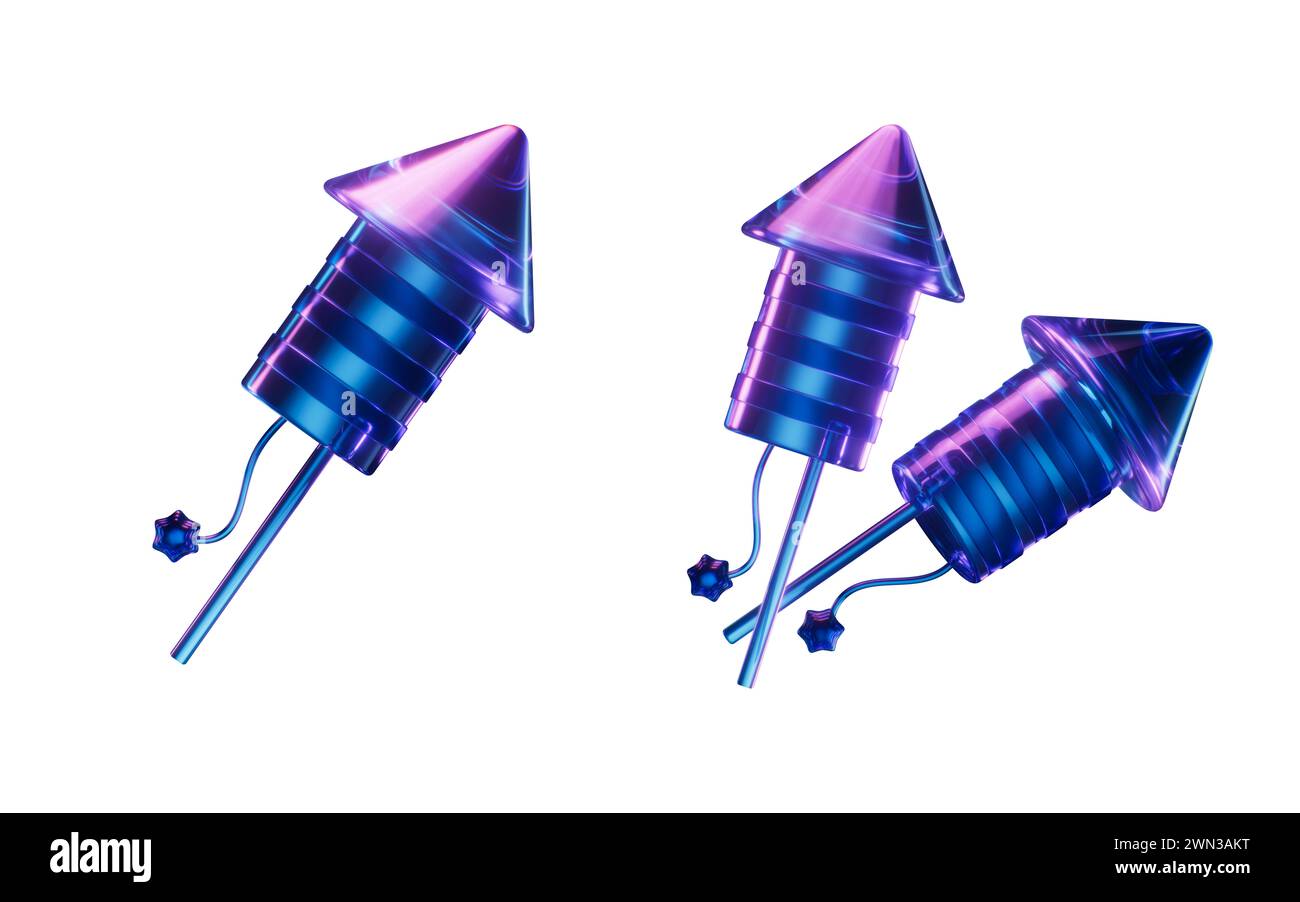 Firework with dark neon light effect, 3d rendering. 3D illustration ...