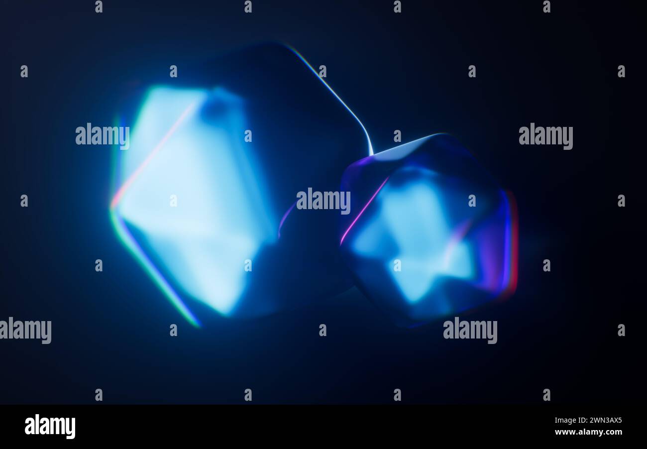 Dark gem glass with neon light effects, 3d rendering. 3D illustration ...