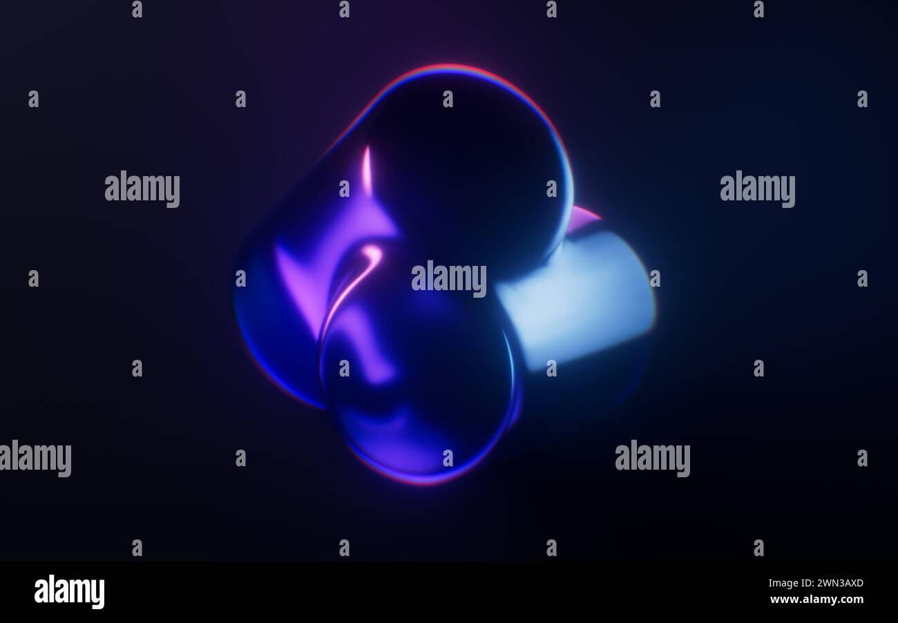 Dark gem glass with neon light effects, 3d rendering. 3D illustration ...