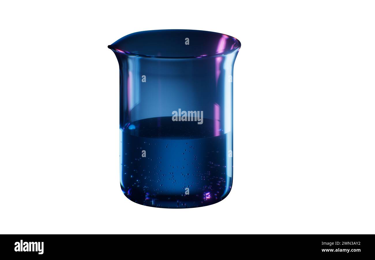 Chemical beaker with dark neon light effect, 3d rendering. 3D ...