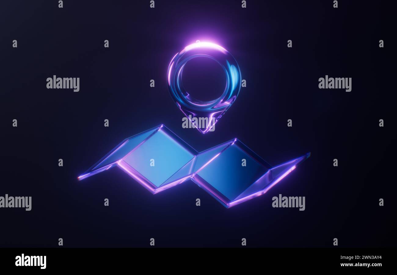 Map navigation with dark neon light effect, 3d rendering. 3D illustration Stock Photo - Alamy