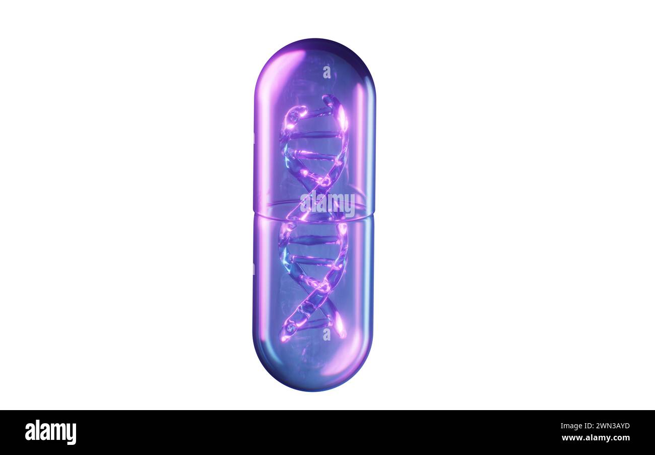 Medical capsule with dark neon light effect, 3d rendering. 3D ...