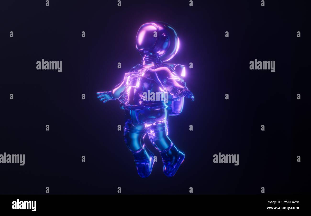 A spaceman with dark neon light effect, 3d rendering. 3D illustration ...