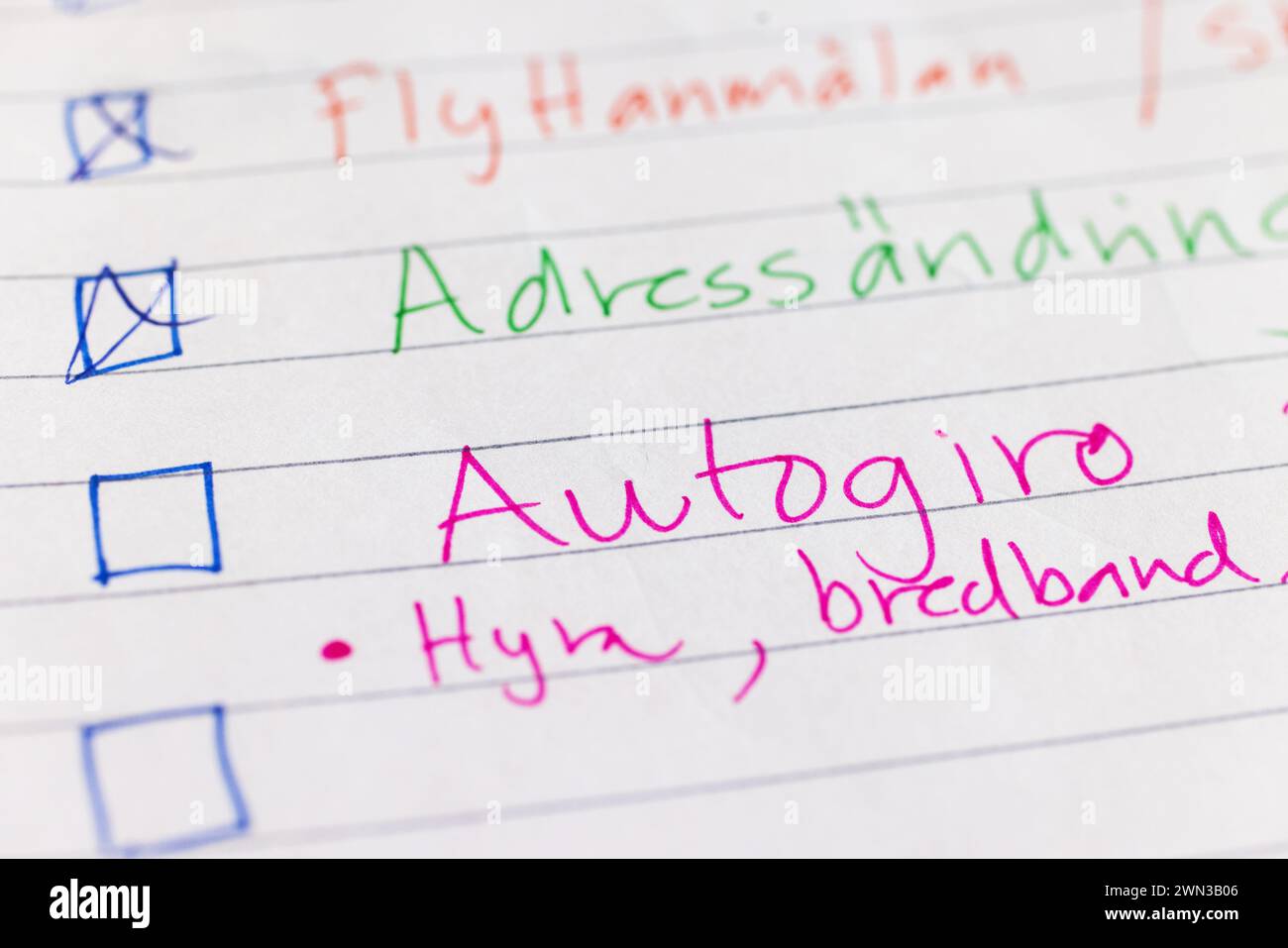 Signs and symbols, a to do list for someone who is moving, Autogiro ...