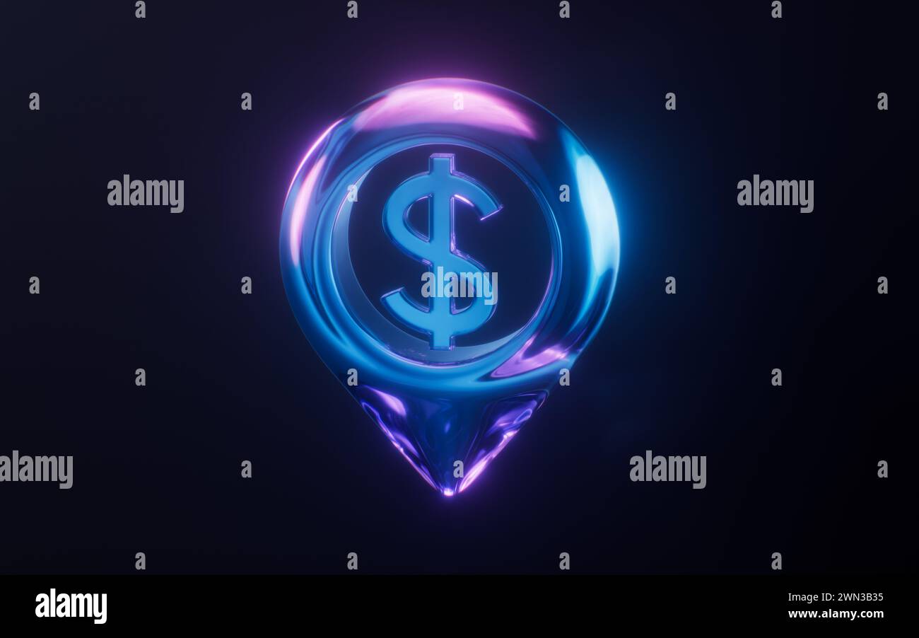 Money sign with dark neon light effect, 3d rendering. 3D illustration ...