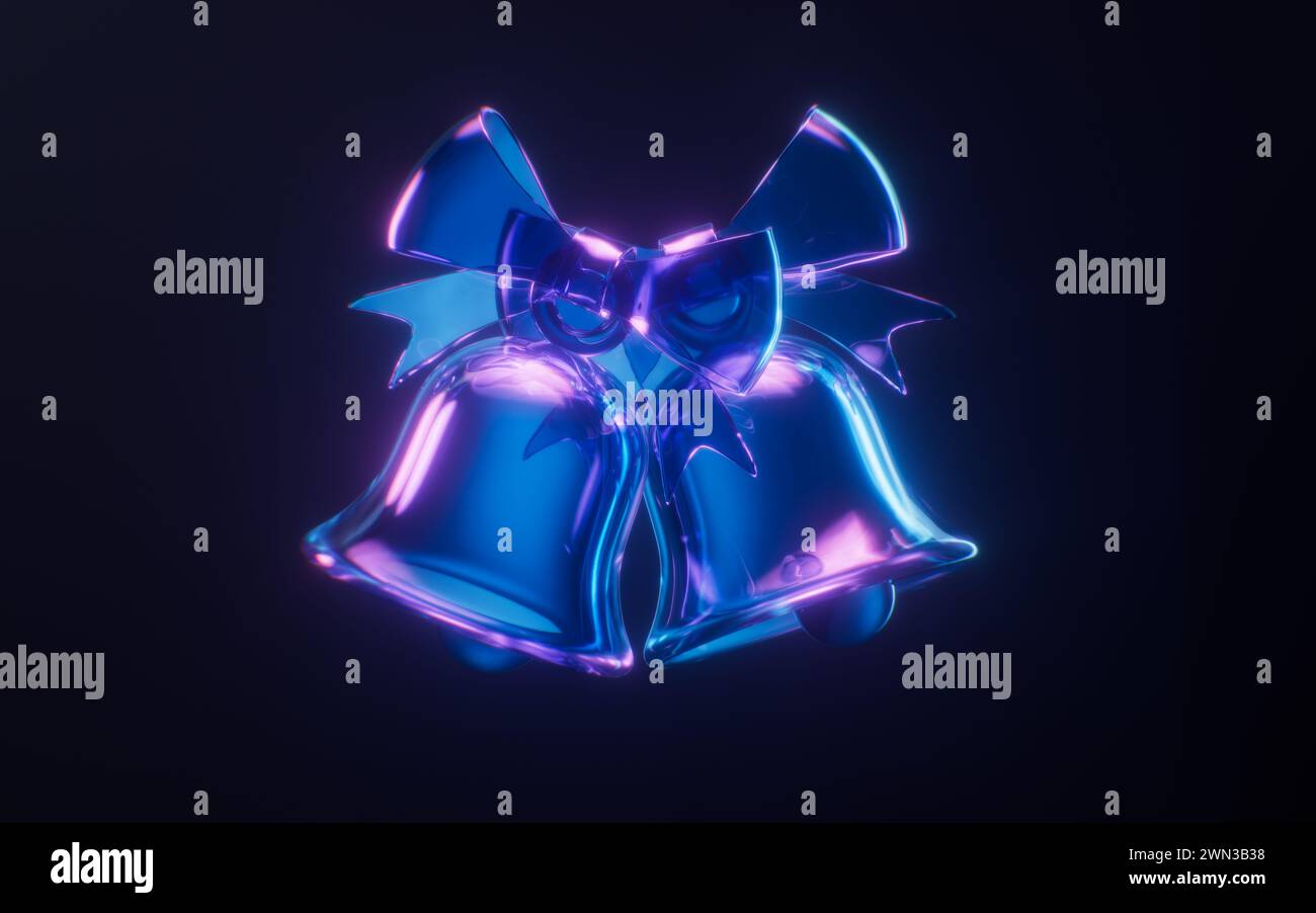 Bells with dark neon light effect, 3d rendering. 3D illustration Stock ...