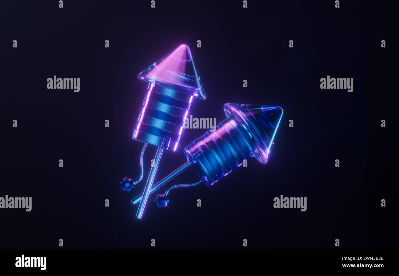 Firework with dark neon light effect, 3d rendering. 3D illustration ...