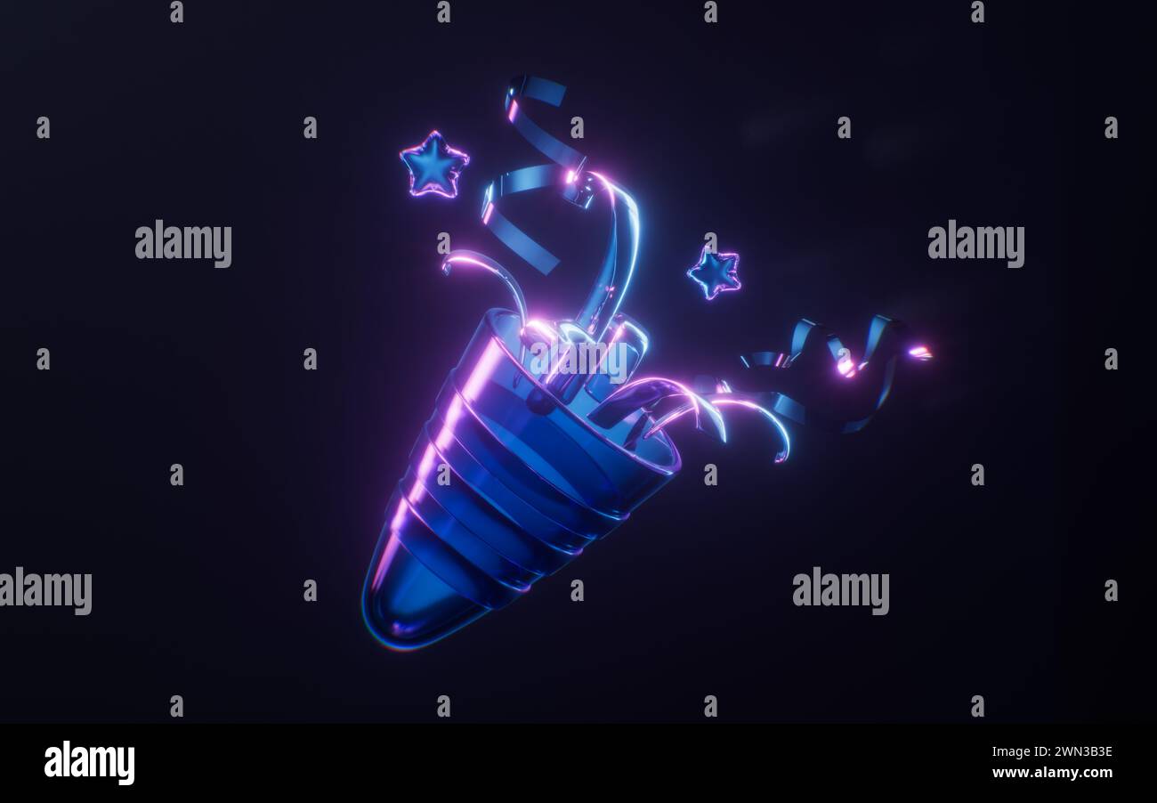 Celebratory fireworks with dark neon light effect, 3d rendering. 3D ...
