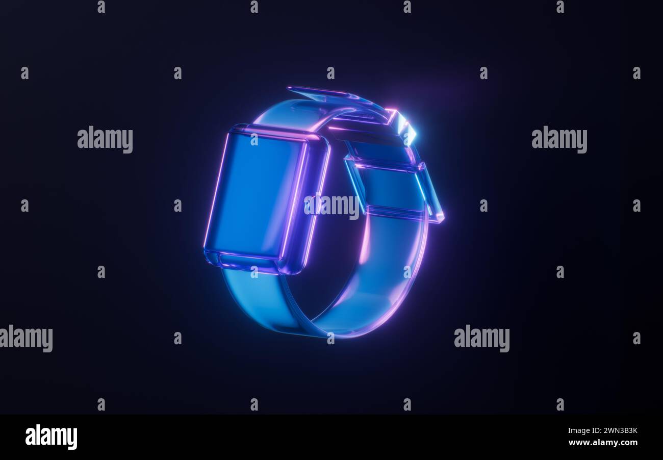Smart watch with dark neon light effect, 3d rendering. 3D illustration ...