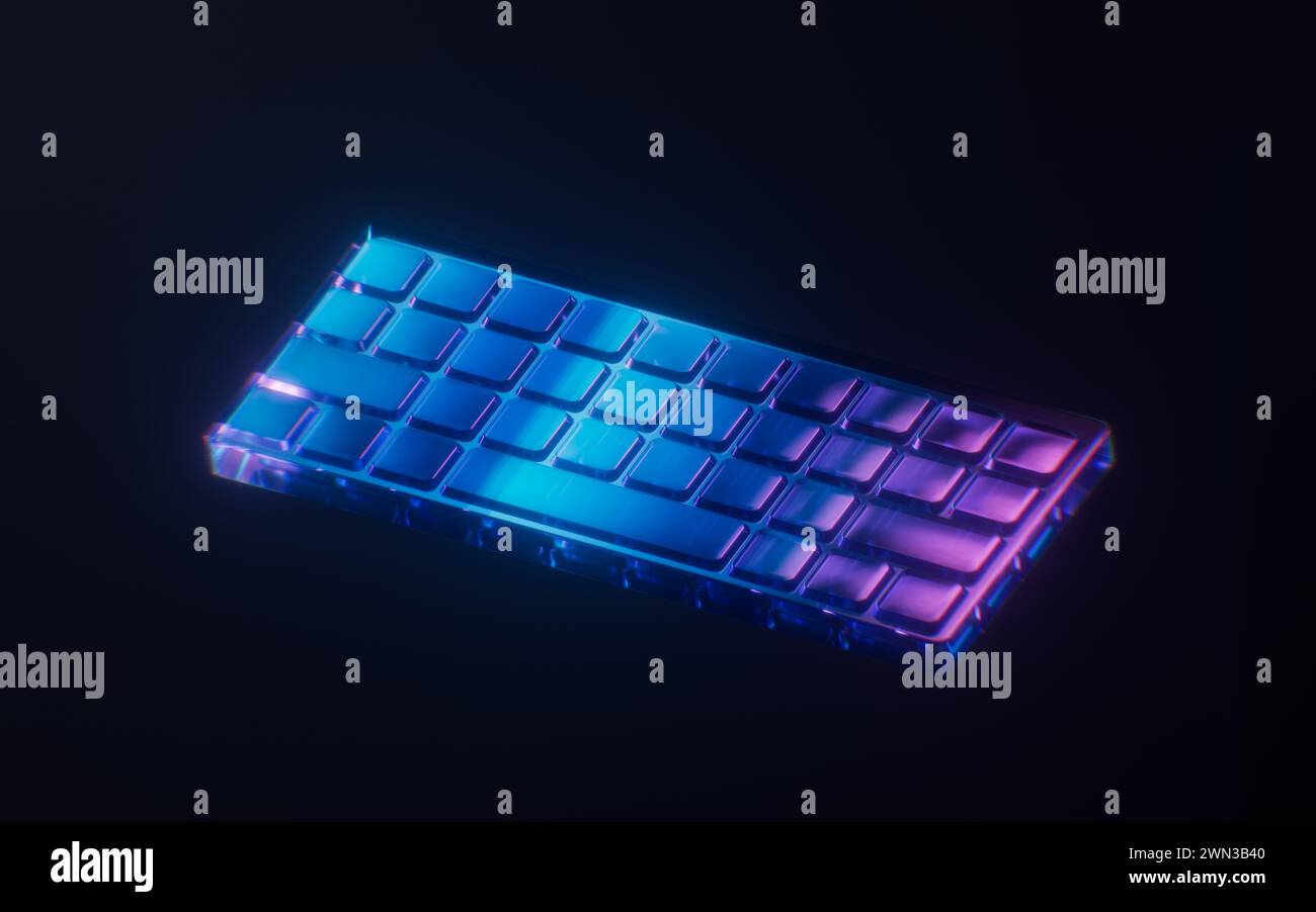 Keyboard with dark neon light effect, 3d rendering. 3D illustration ...