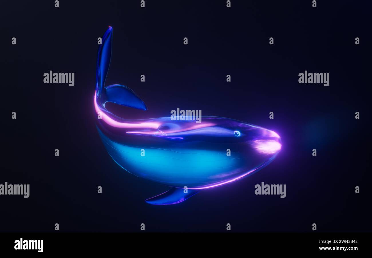 Whale with dark neon light effect, 3d rendering. 3D illustration Stock ...