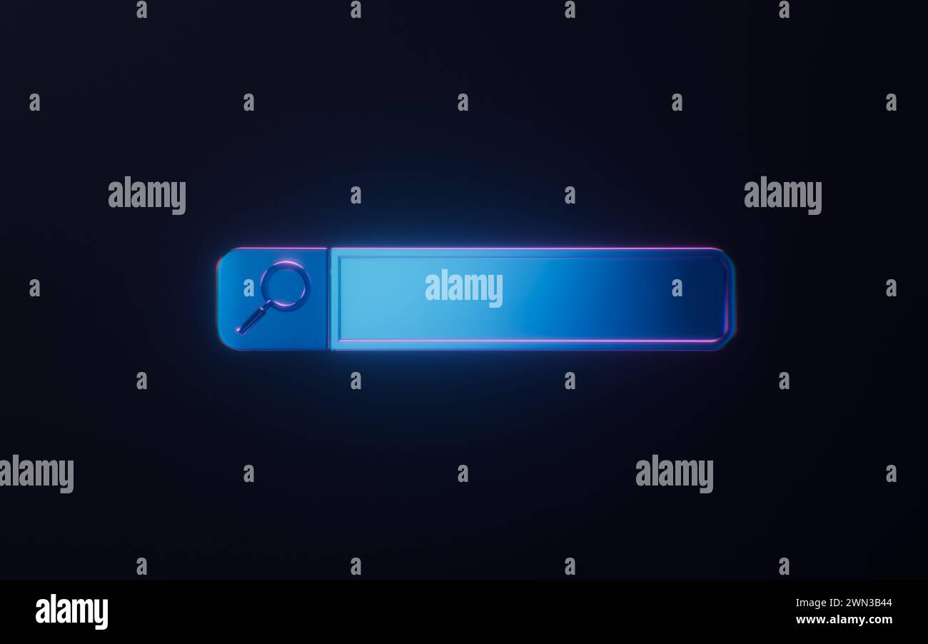 Search bar with dark neon light effect, 3d rendering. 3D illustration ...