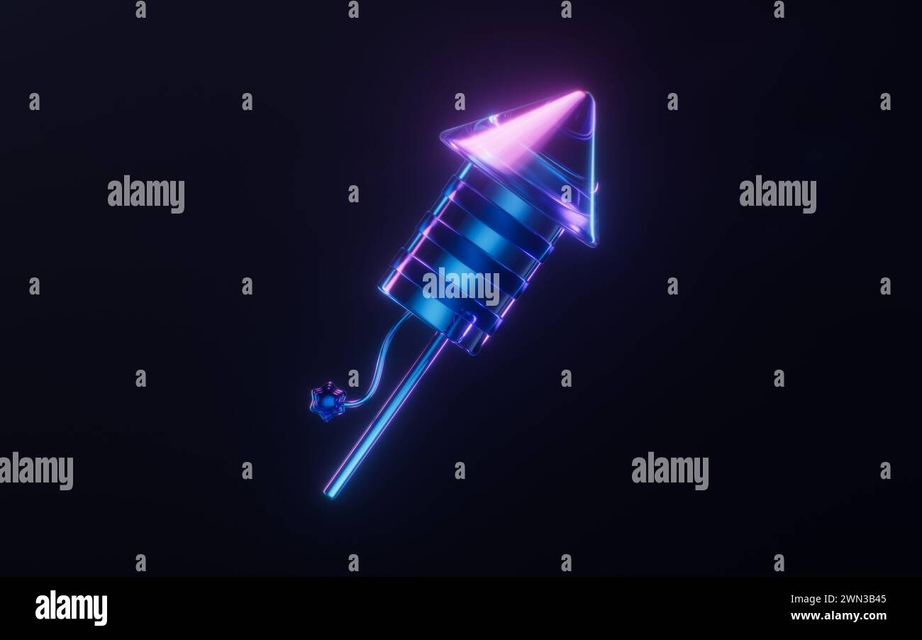 Firework with dark neon light effect, 3d rendering. 3D illustration ...