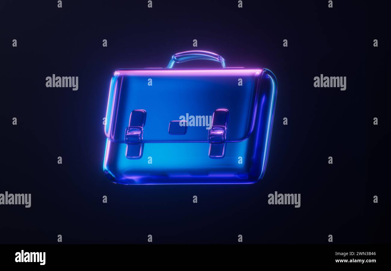 Briefcase with dark neon light effect, 3d rendering. 3D illustration ...