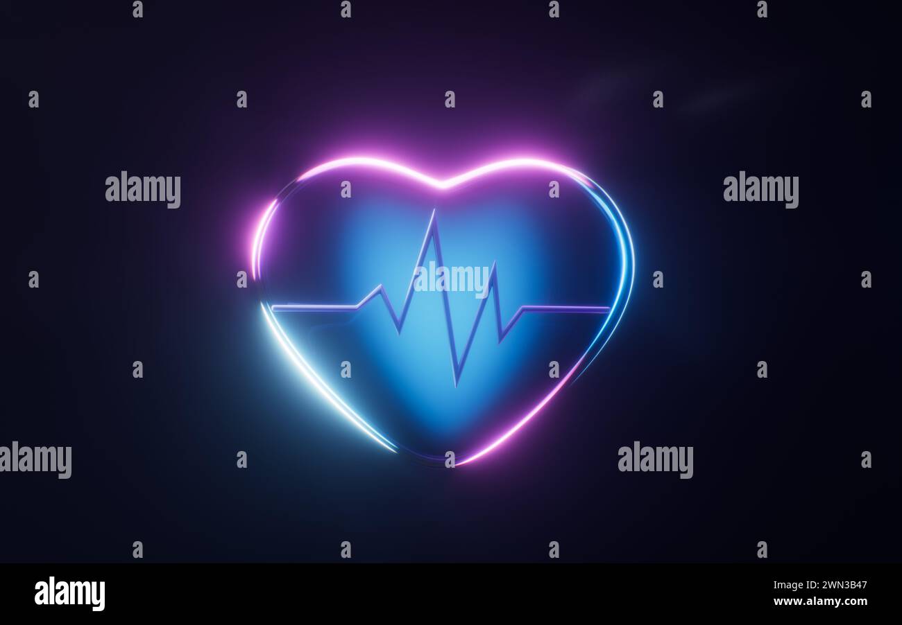 ECG with dark neon light effect, 3d rendering. 3D illustration Stock ...