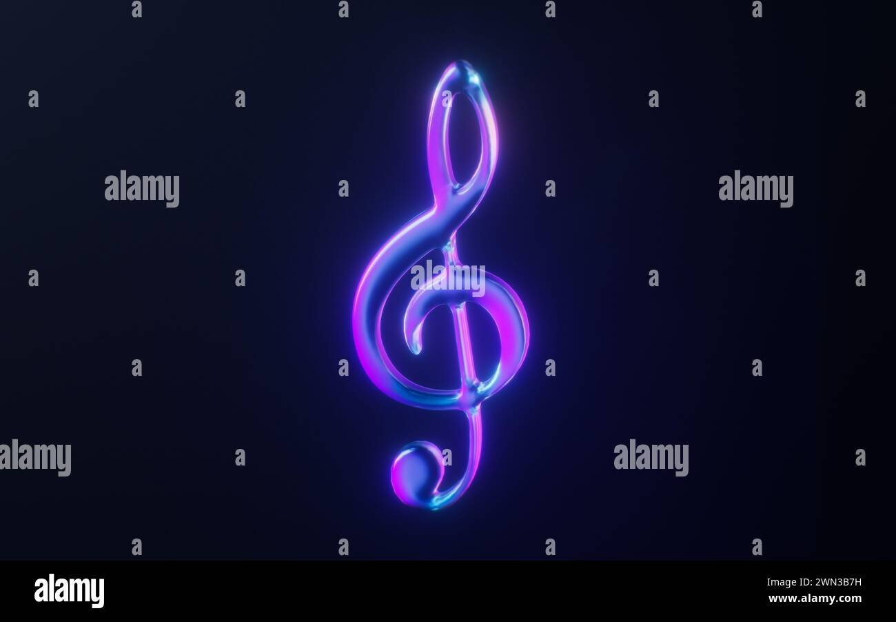 Music clef with dark neon light effect, 3d rendering. 3D illustration ...
