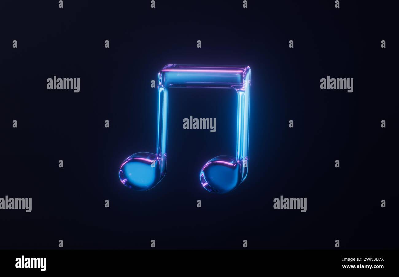 Music note with dark neon light effect, 3d rendering. 3D illustration ...