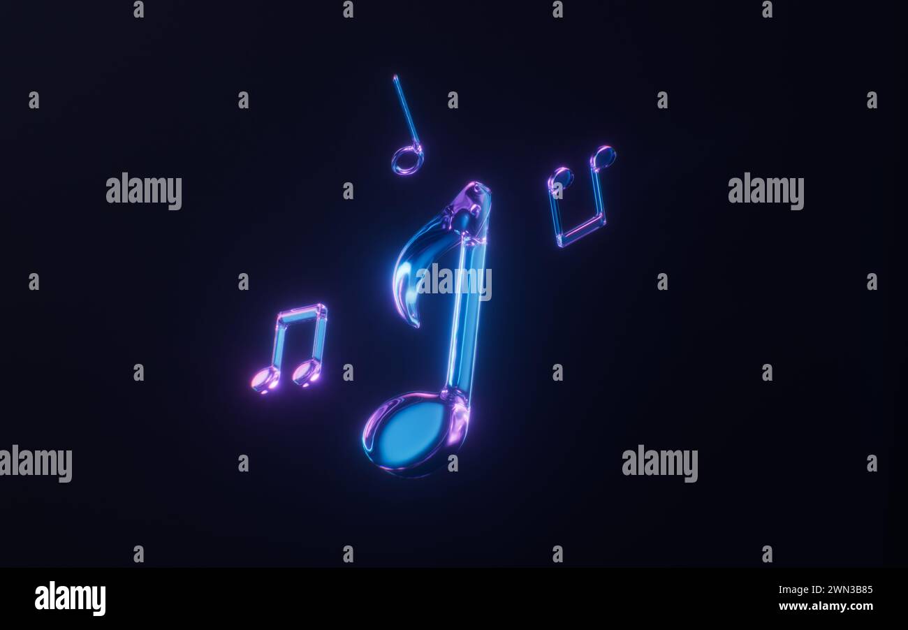 Music notes with dark neon light effect, 3d rendering. 3D illustration ...