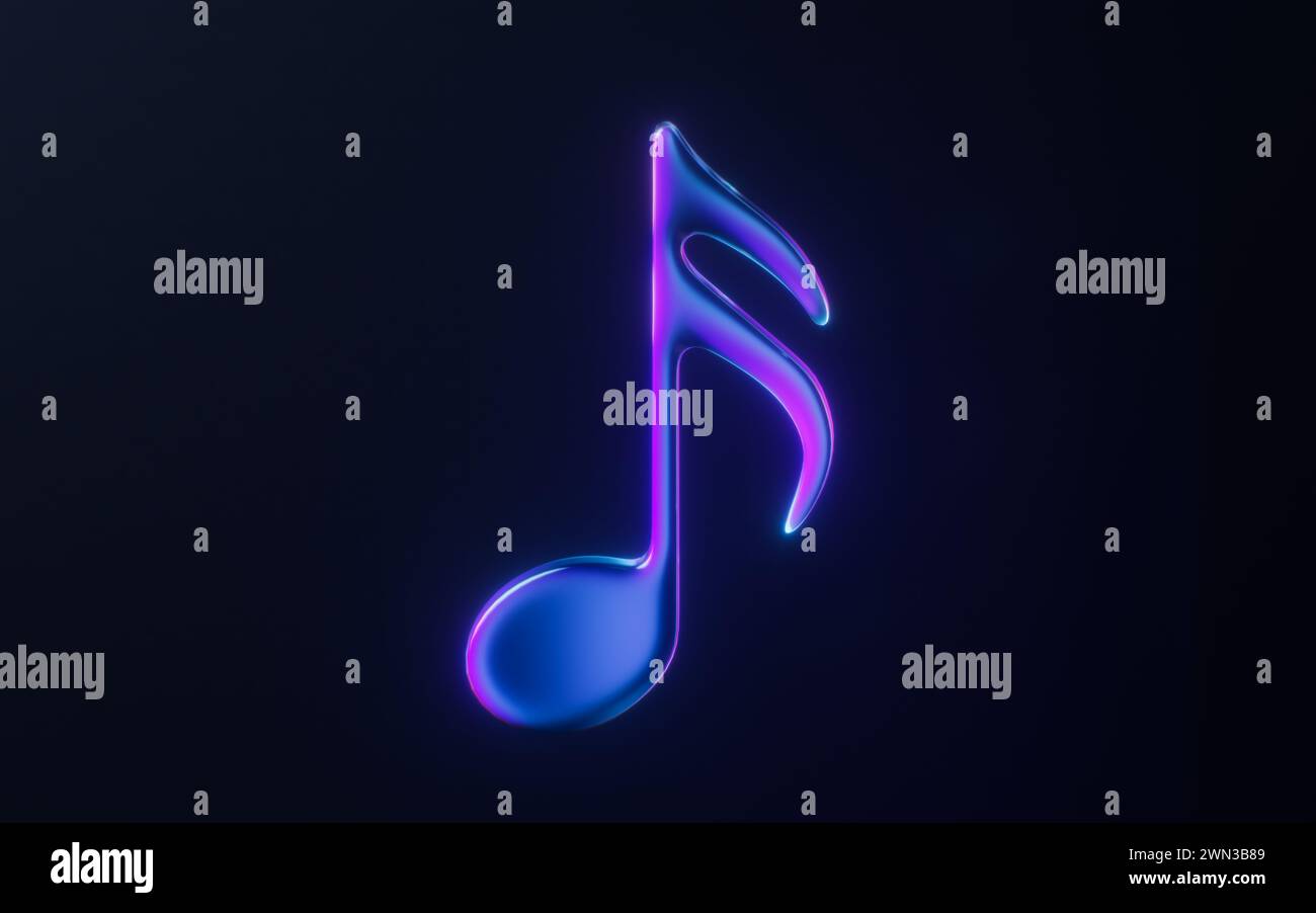 Music note with dark neon light effect, 3d rendering. 3D illustration ...