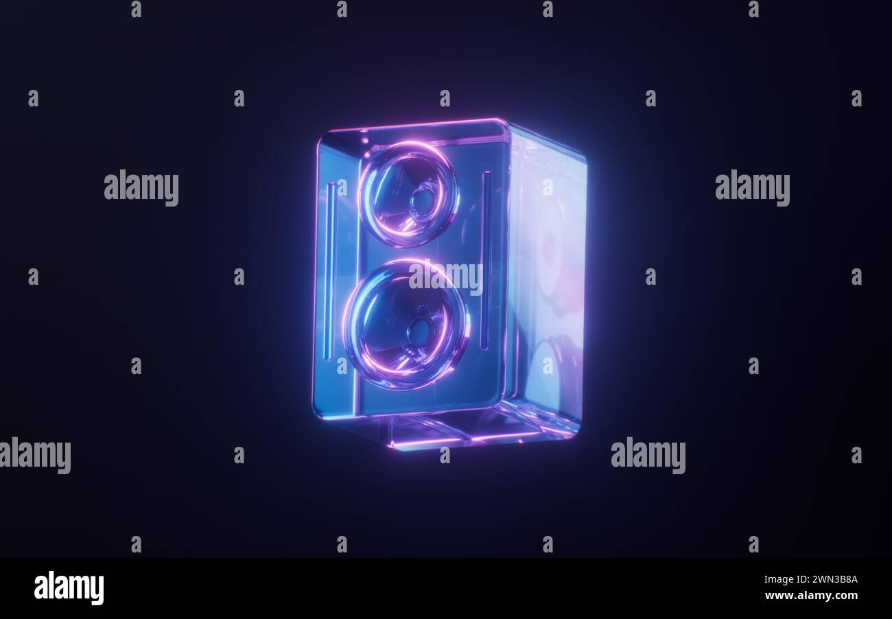 Music sound box with dark neon light effect, 3d rendering. 3D ...