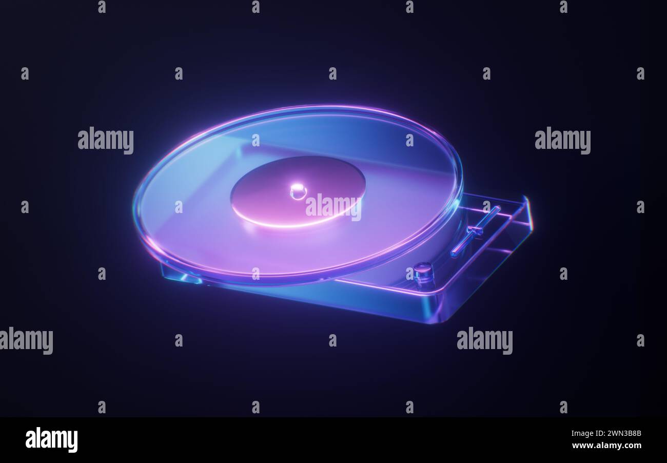 Record player with dark neon light effect, 3d rendering. 3D ...