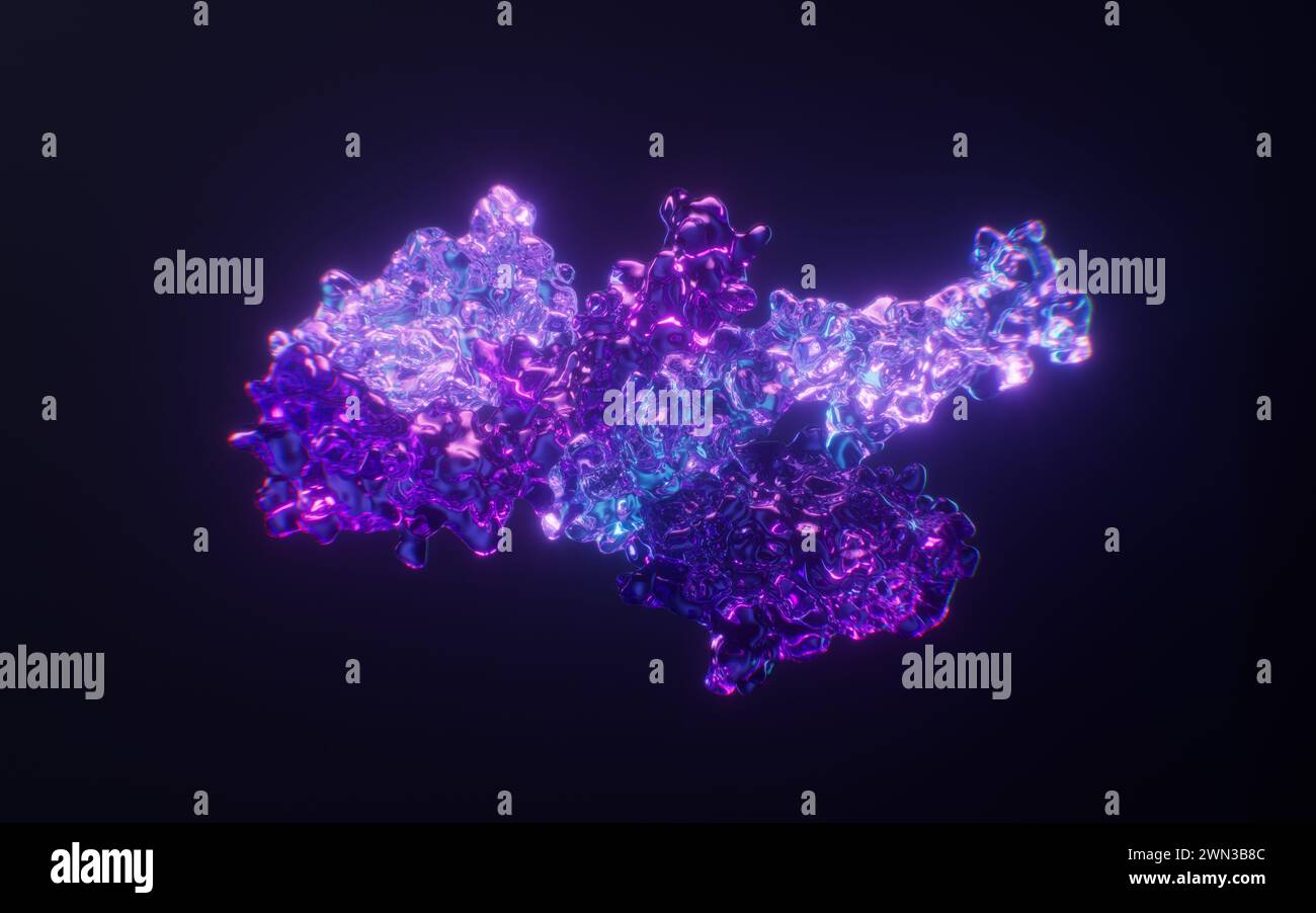 Protein with dark neon light effect, 3d rendering. 3D illustration ...