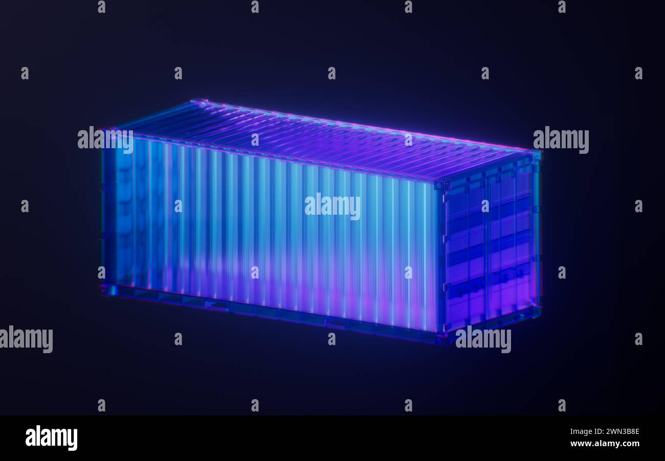 Container with dark neon light effect, 3d rendering. 3D illustration ...