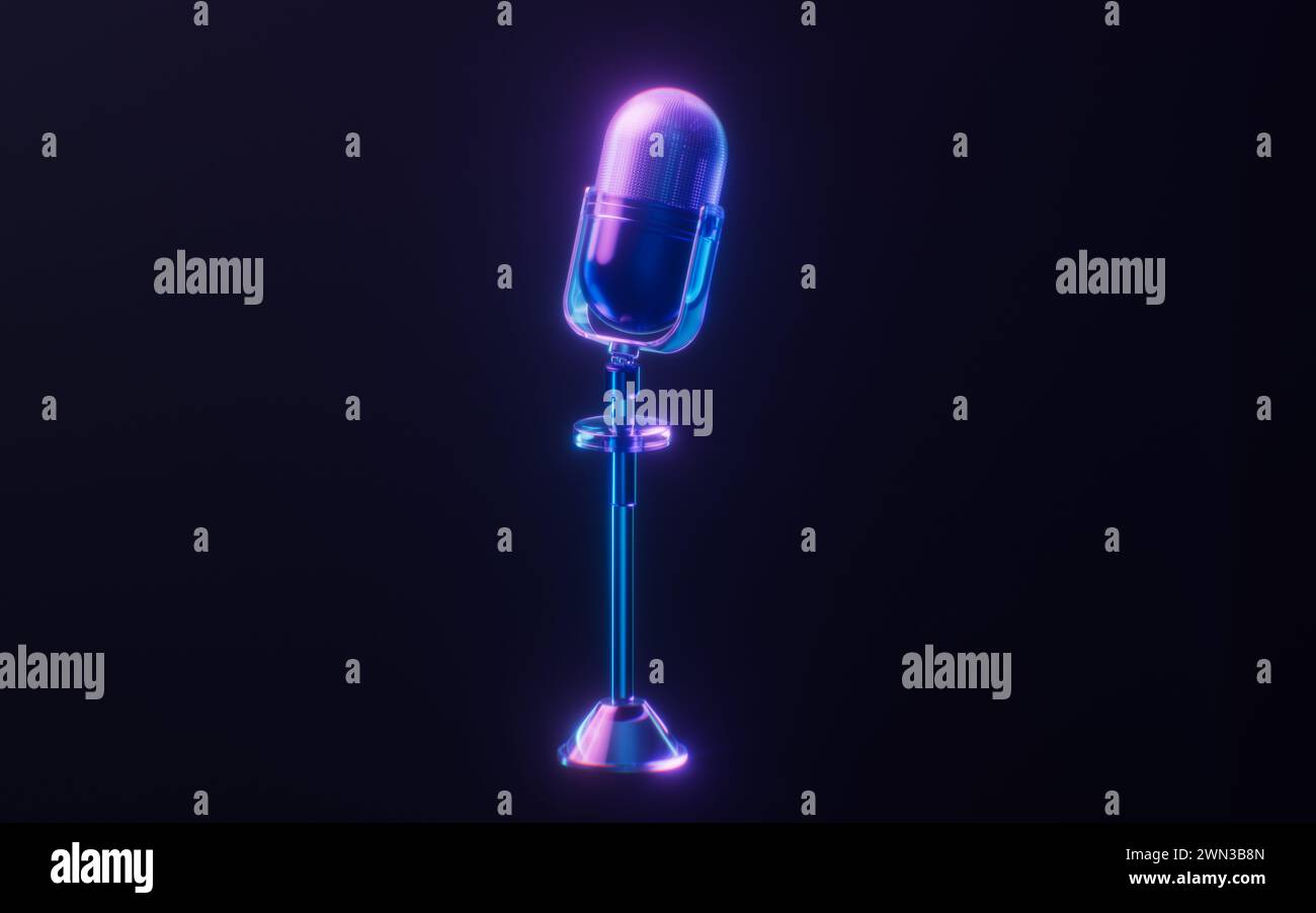 Microphone with dark neon light effect, 3d rendering. 3D illustration ...