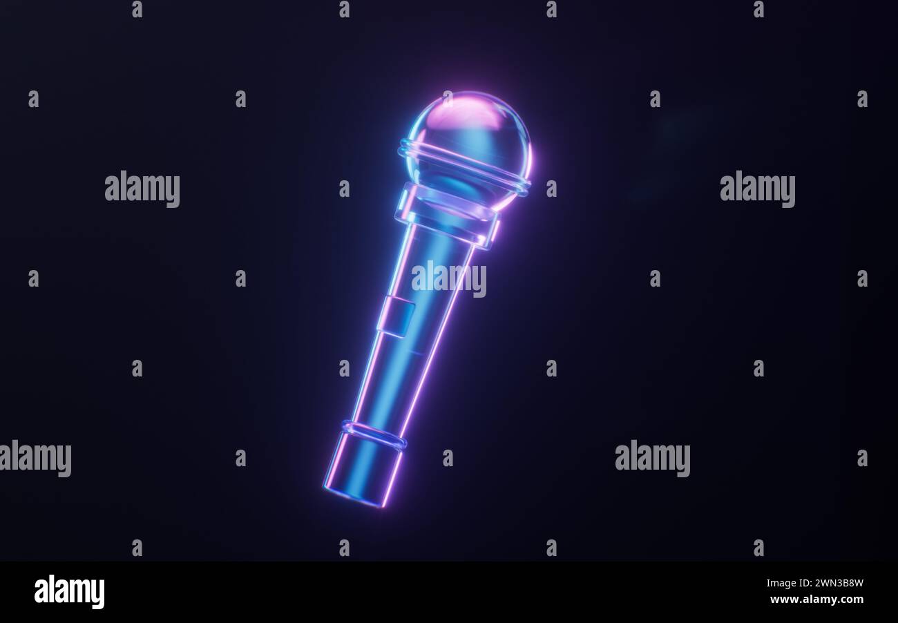 Microphone with dark neon light effect, 3d rendering. 3D illustration ...
