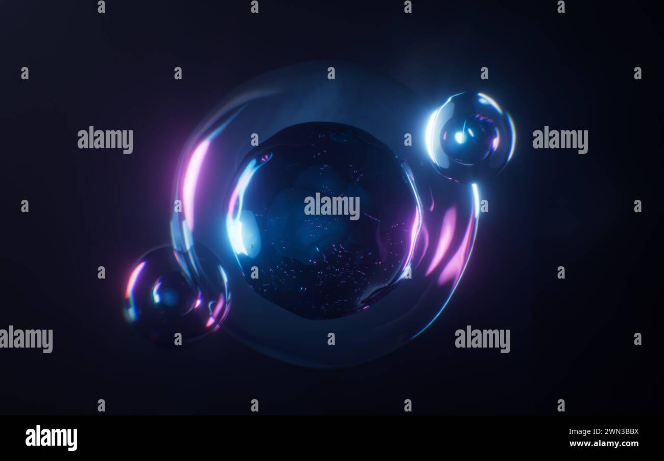 Cell sphere with dark neon light effect, 3d rendering. 3D illustration ...
