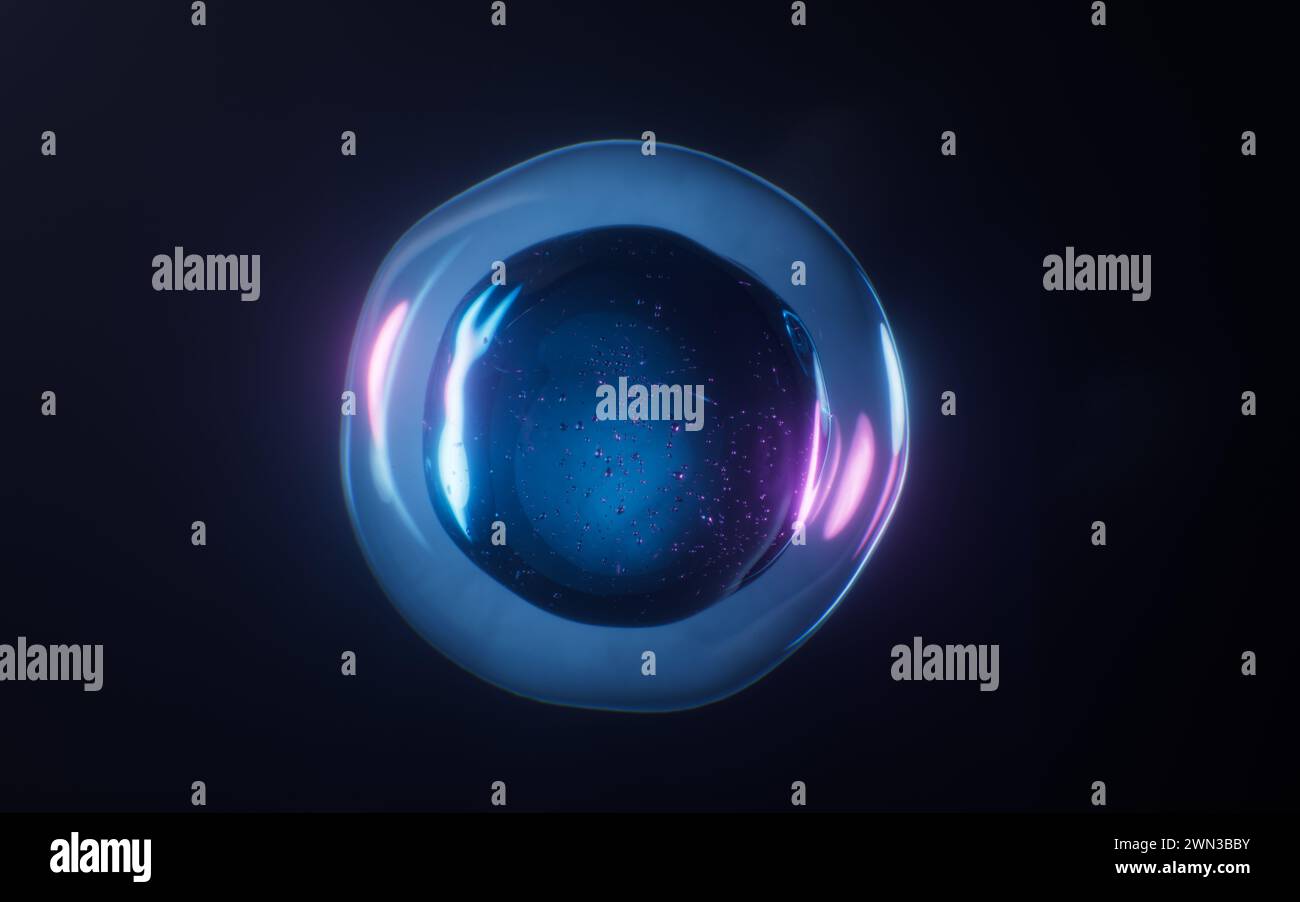 Cell sphere with dark neon light effect, 3d rendering. 3D illustration ...