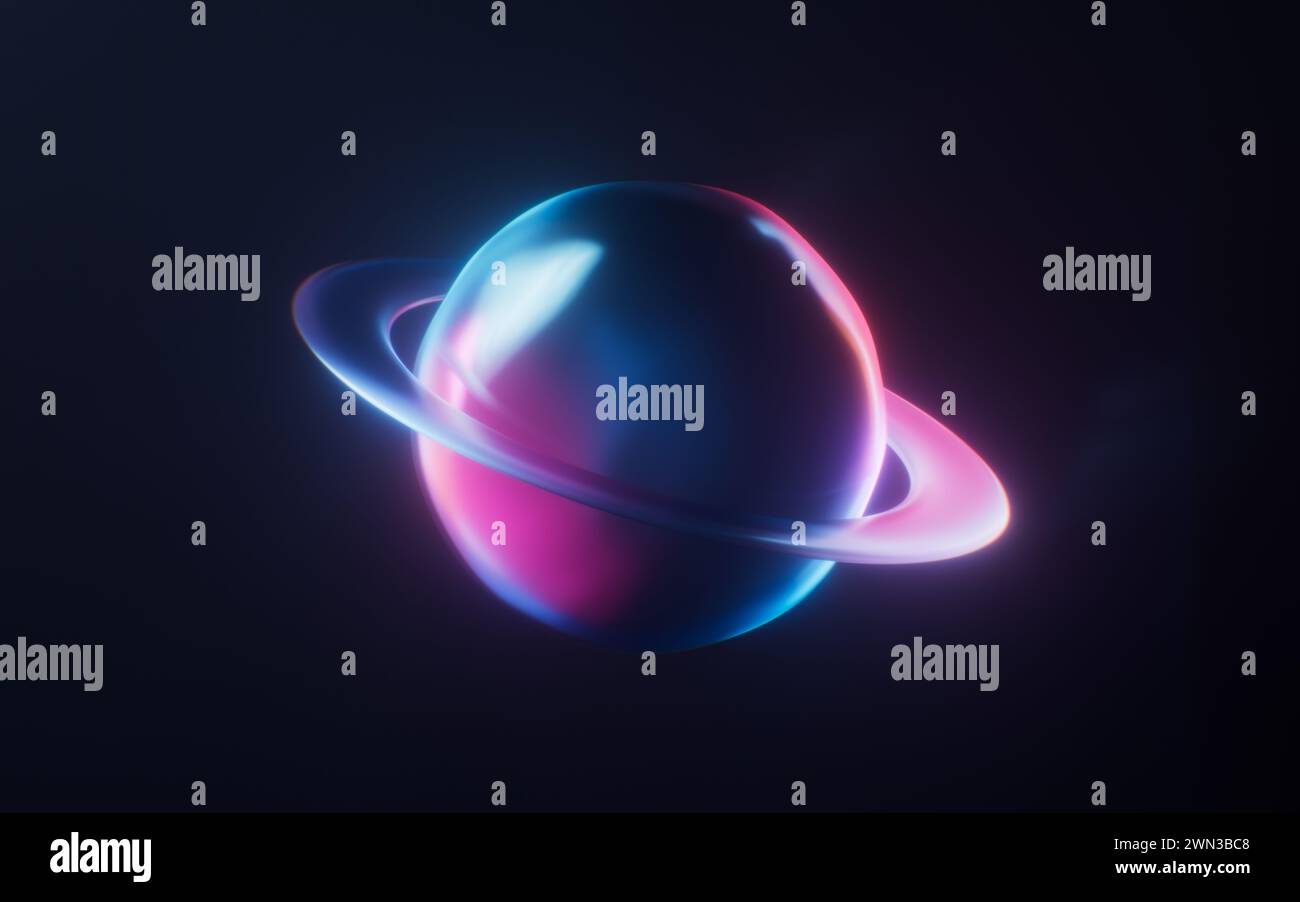 Planet with dark neon light effect, 3d rendering. 3D illustration Stock ...