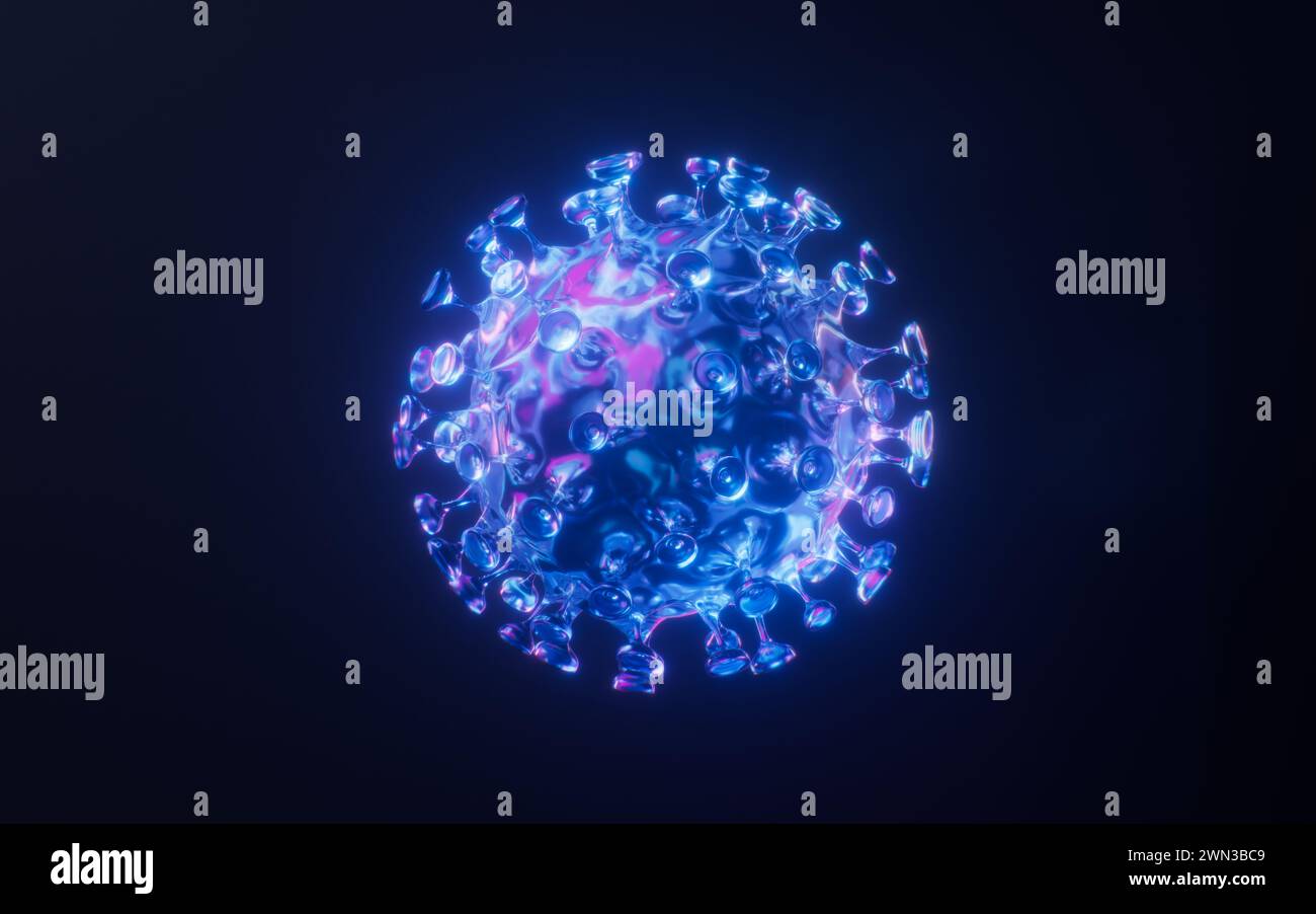 Virus with dark neon light effect, 3d rendering. 3D illustration Stock ...