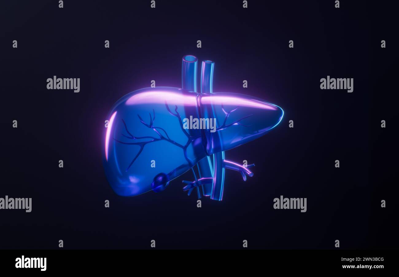 Liver with dark neon light effect, 3d rendering. 3D illustration Stock ...