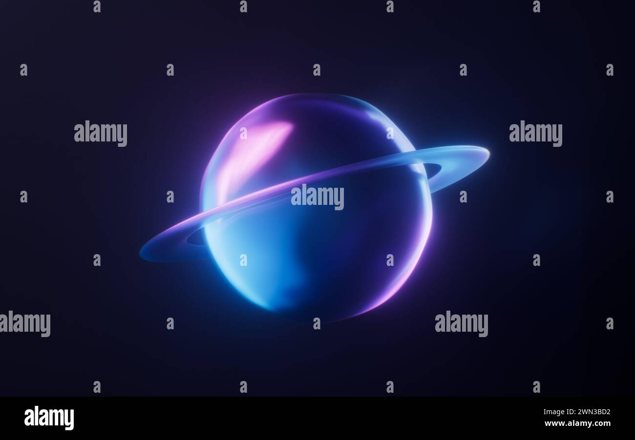 Planet with dark neon light effect, 3d rendering. 3D illustration Stock ...