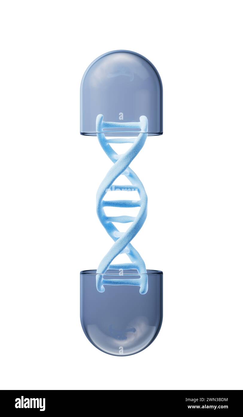 Medical capsule with DNA inside, 3d rendering. 3D illustration Stock ...